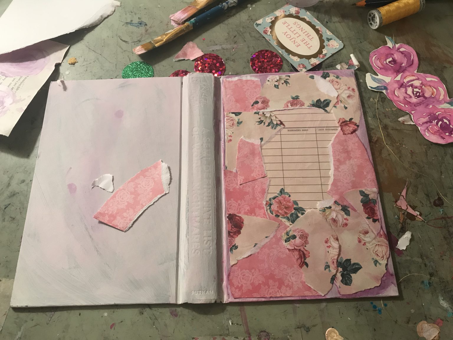 Mixed Media Altered Book Cover - Pink Spark Studio
