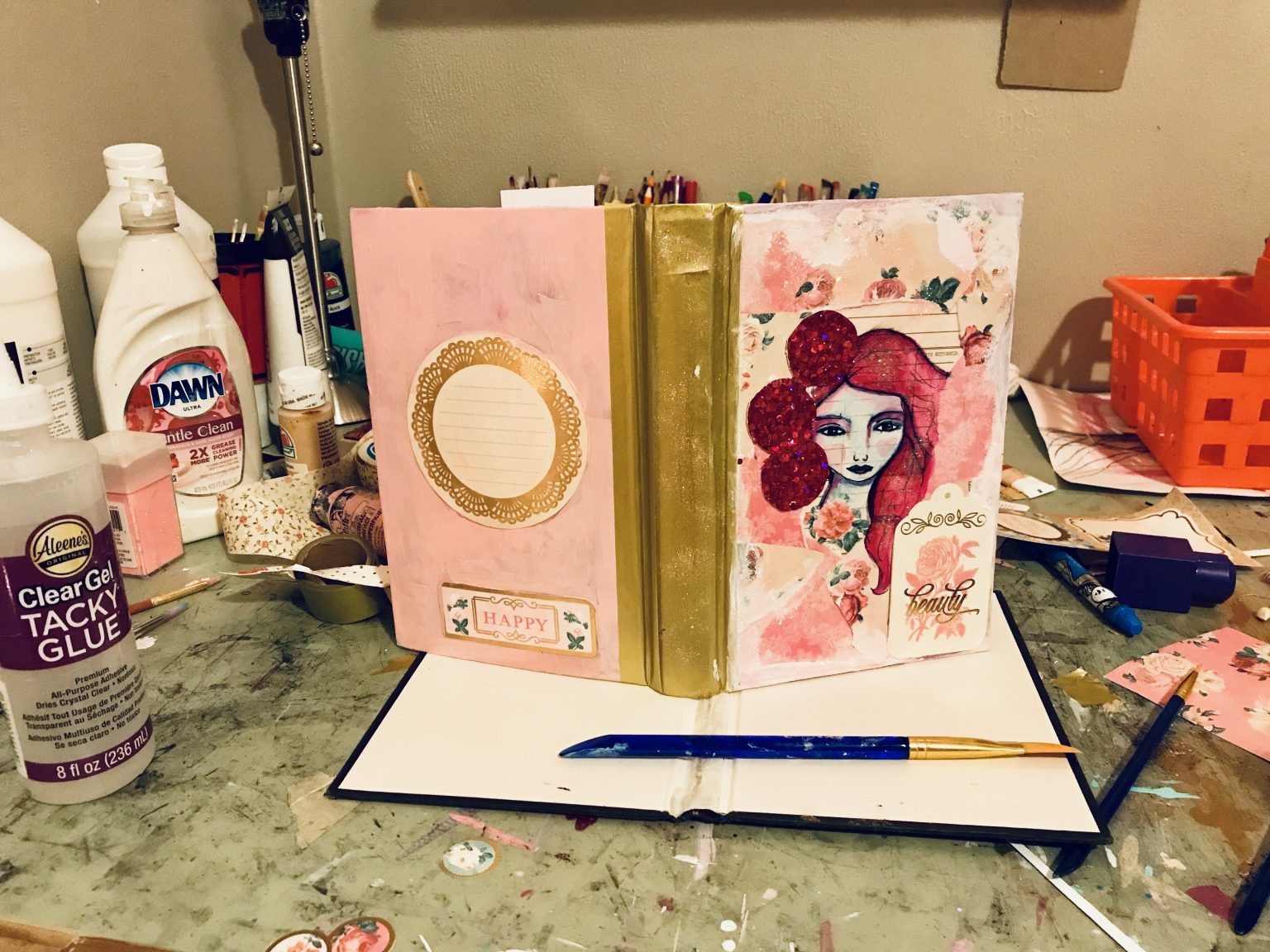 Mixed Media Altered Book Cover - Pink Spark Studio