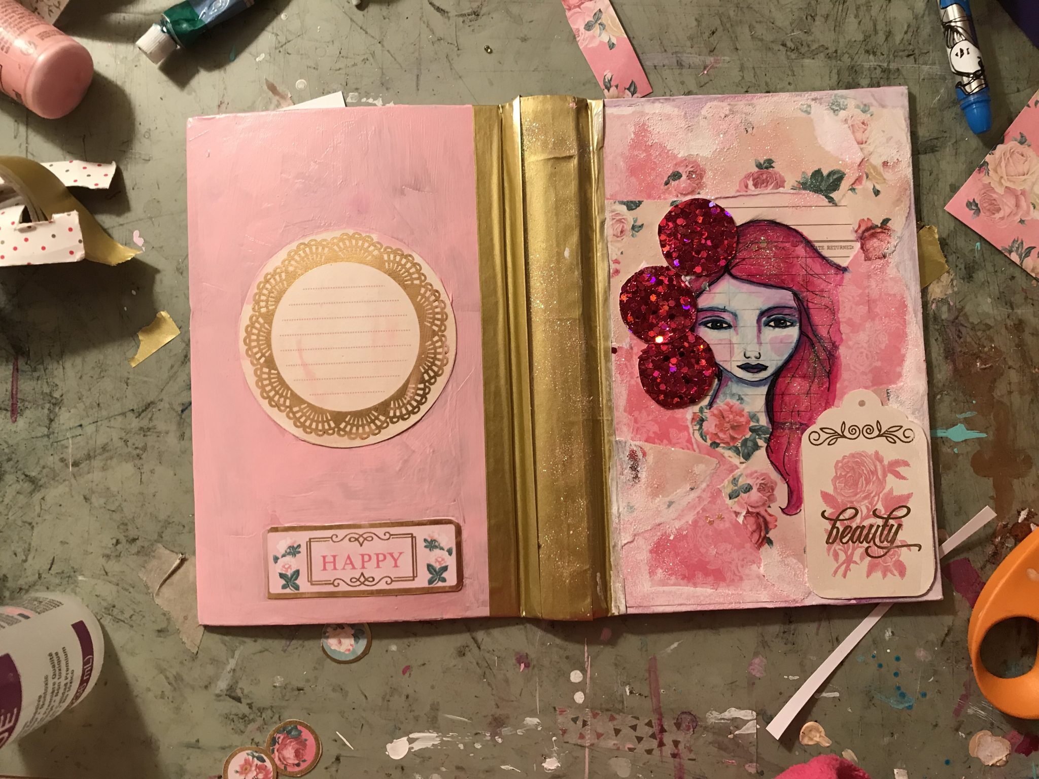 Mixed Media Altered Book Cover - Pink Spark Studio