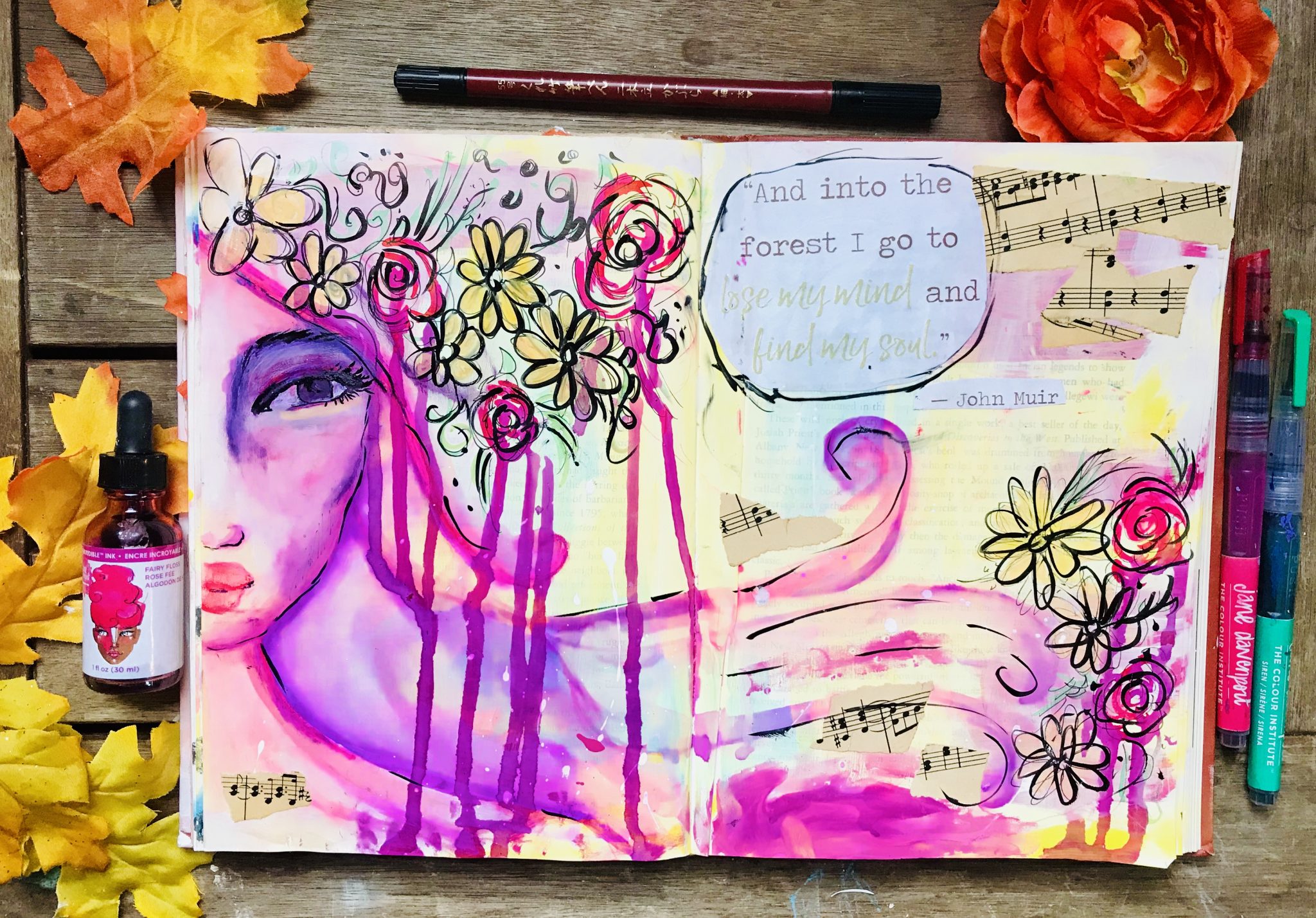 art journal in an old book - Pink Spark Studio