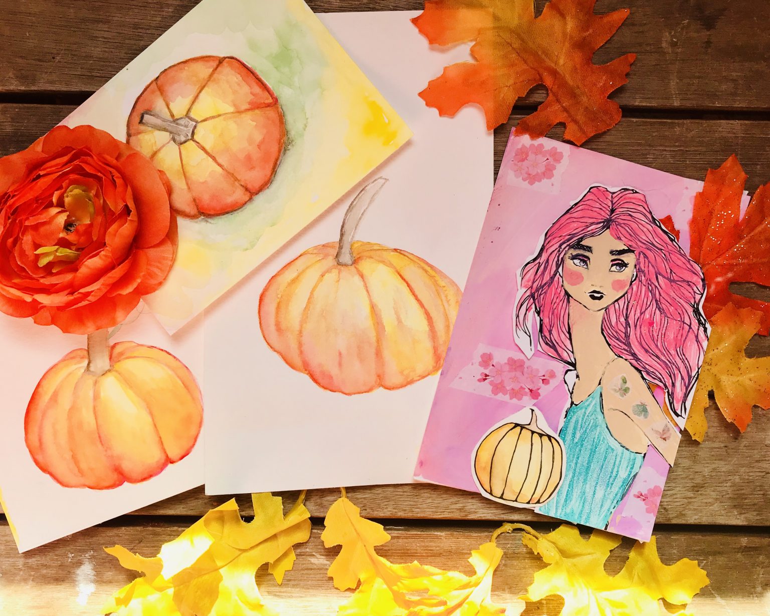 watercolor pumpkin tutorial - Pink Spark Studio