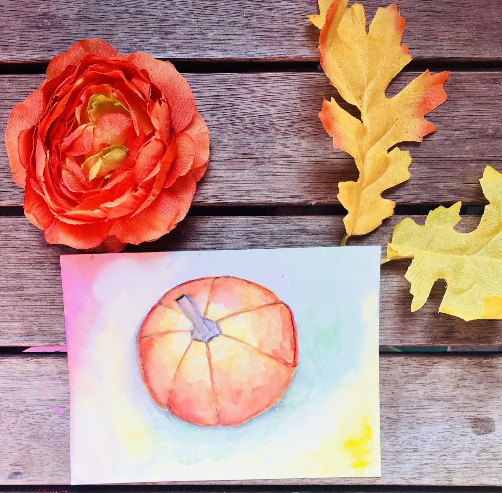 watercolor pumpkin tutorial - Pink Spark Studio